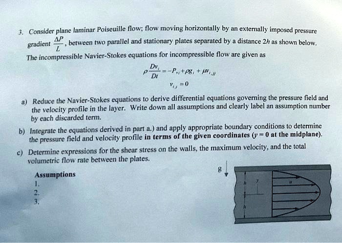 VIDEO solution: Consider plane laminar Poiseuille flow: flow moving ...