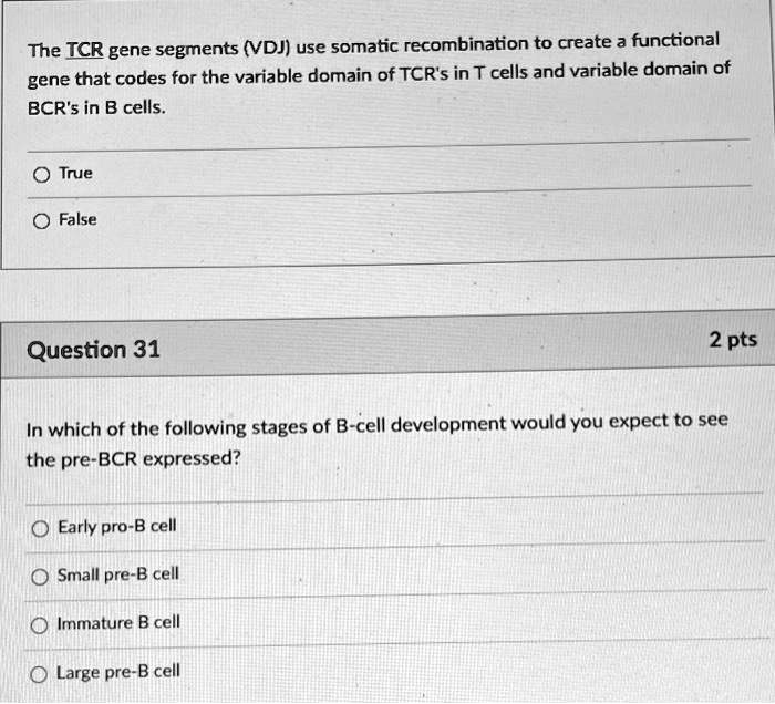 SOLVED: The ICR gene segments (VDJ) use somatic recombination to create ...
