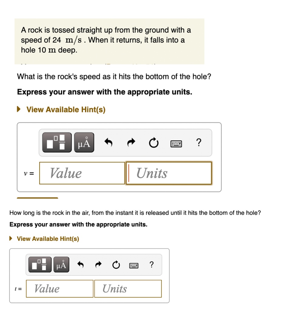 a rock is tossed straight up from the ground with a speed of 24 m s ...