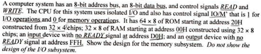 Solved A Computer System Has An 8 Bit Address Bus An 8 Bit Data Bus And Control Signals Read 6574