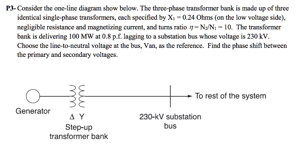 P3 - Consider the one-line diagram shown below. The three-phase ...