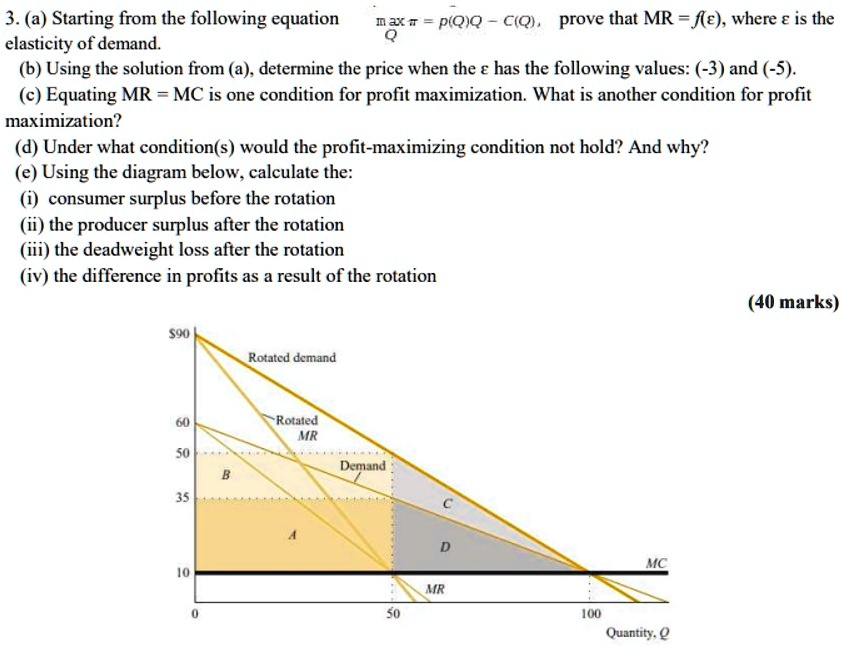 SOLVED: (a) Starting from the following equation, max π = p(Q)Q - C(Q), prove that MR = f(ε ...