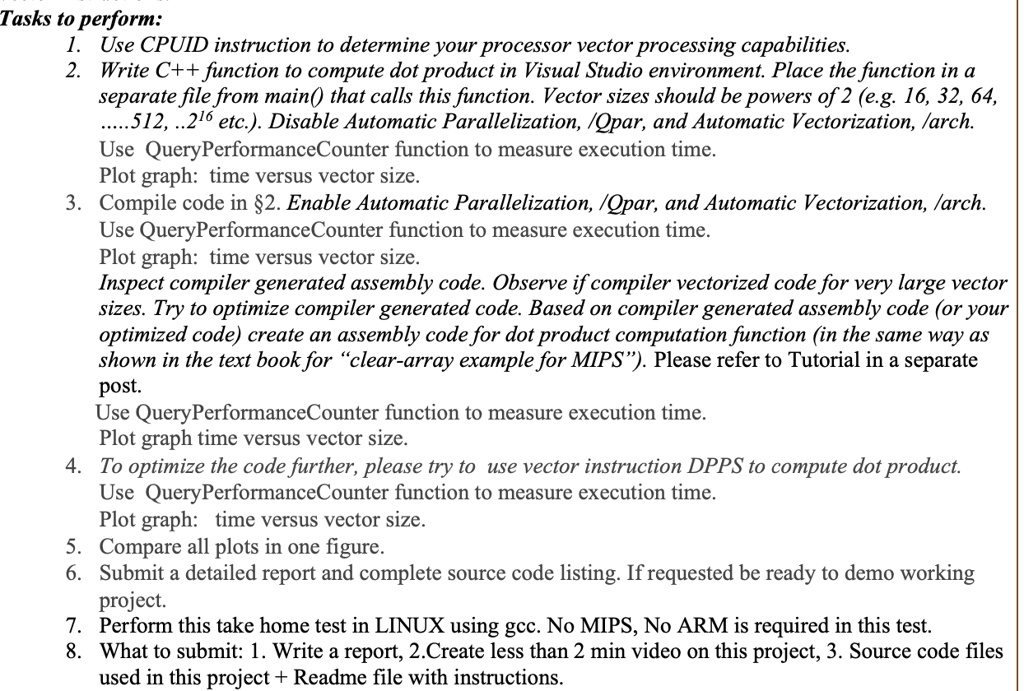 Solved Optimization Of Dot Product Computation Of Two Vectors Using Vector Instructions Tasks