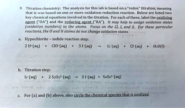 SOLVED: Titration Chemistry: The analysis for this lab is based on a ...