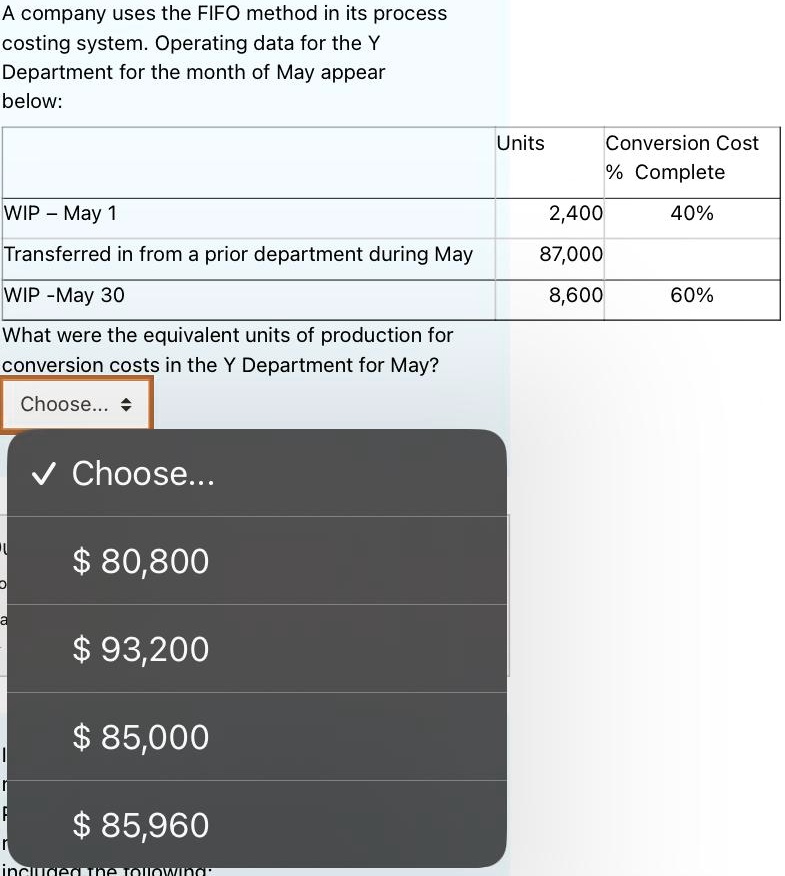 SOLVED: A company uses the FIFO method in its process costing system ...