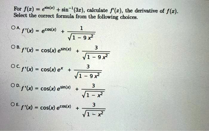 SOLVED:For f(z) etin(x) sin ~'(3z) , calculate f'(z), the derivative of ...