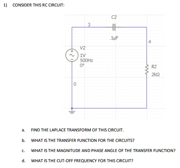 1) CONSIDER THIS RC CIRCUIT: C2 3 .1µF 4 V2 + 1V 500Hz 0° a. FIND THE ...
