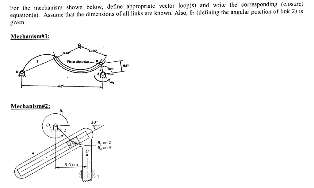 SOLVED: For the mechanism shown below, define appropriate vector loop(s) and write the ...