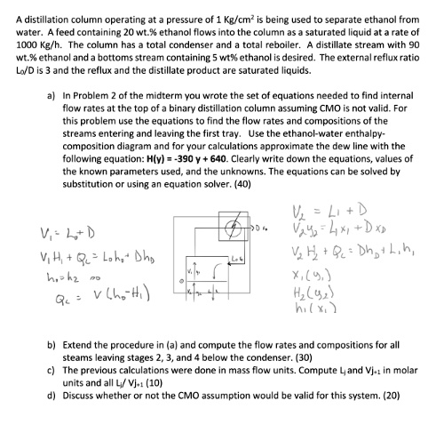 SOLVED: A distillation column operating at a pressure of 1 kg/cm2 is being used to separate ...