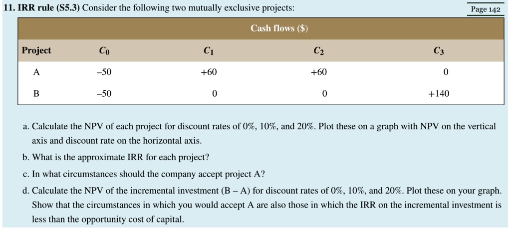 SOLVED: IRR rule (S5.3) Consider the following two mutually exclusive ...