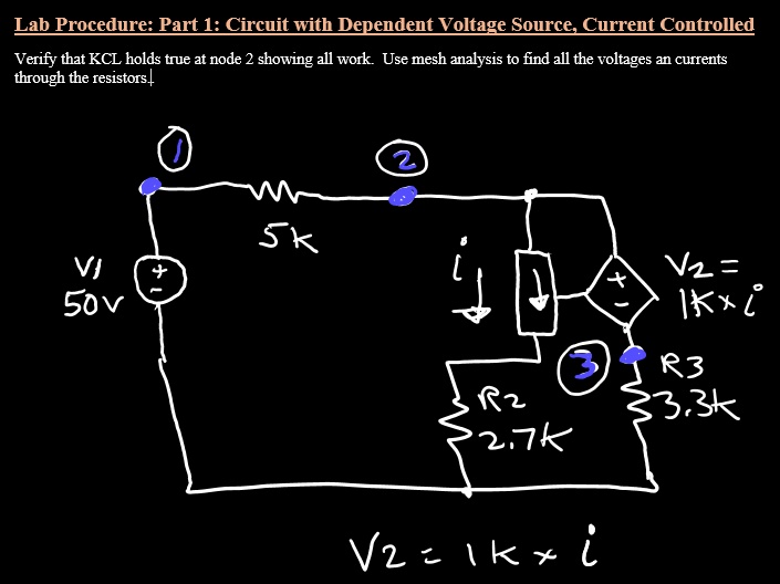 Lab Procedure: Part 1: Circuit with Dependent Voltage Source, Current Controlled Verify that KCL ...