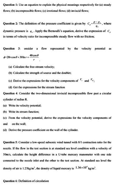 SOLVED: Flows (incompressible flows); (irrotational flows); (inviscid ...