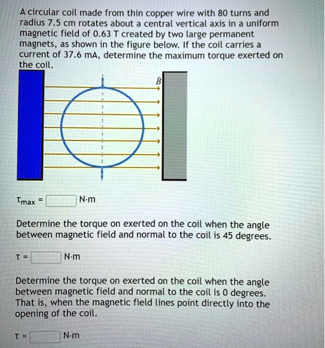 A circular coil made from thin copper wire with 80 turns and radius 7.5 ...