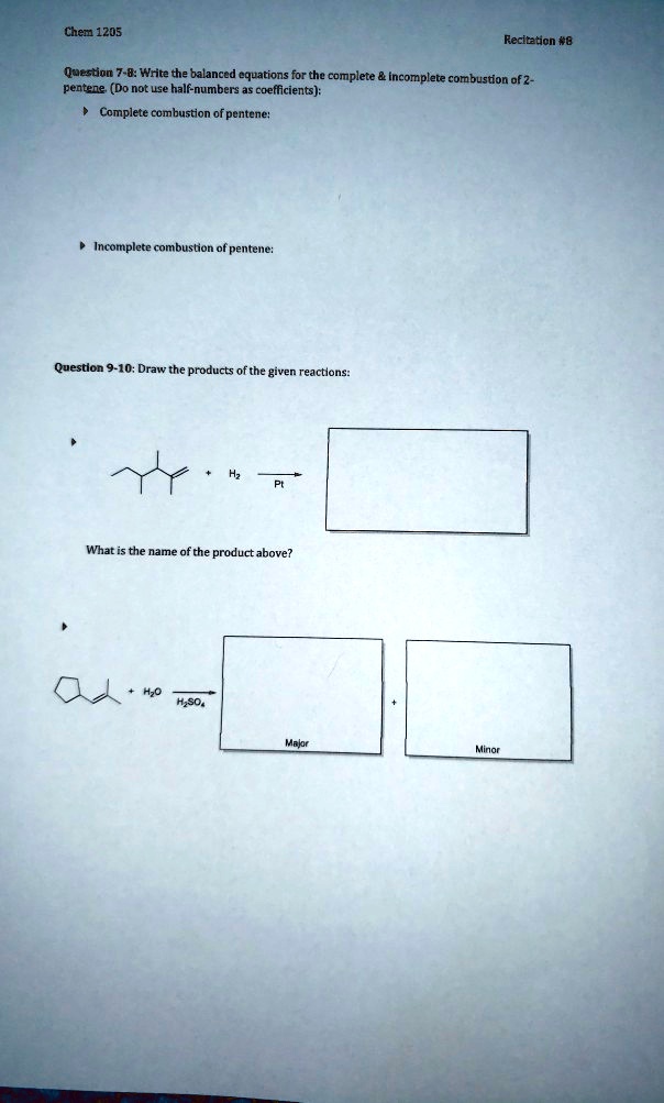 SOLVED: Chem 1205 Recitation #8 qaestion 8: Write the balanced equations for the complete ...
