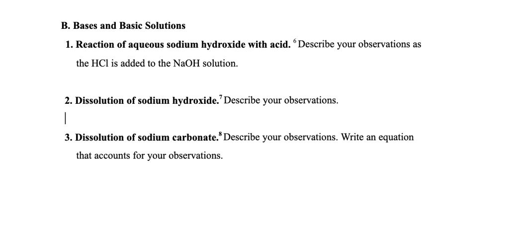 SOLVED:B Bases and Basic Solutions 1. Reaction of aqueous sodium ...