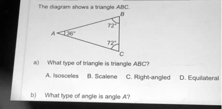 SOLVED: The diagram shows a triangle ABC. 729 4136" 728 a) What type of triangle is triangle ABC ...