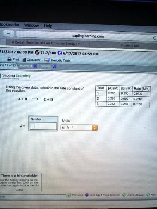 Solved Using The Given Data Calculate The Rate Constant Of This 2621
