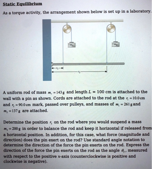 Static Equilibrium As a torque activity, the arrangement shown below is ...