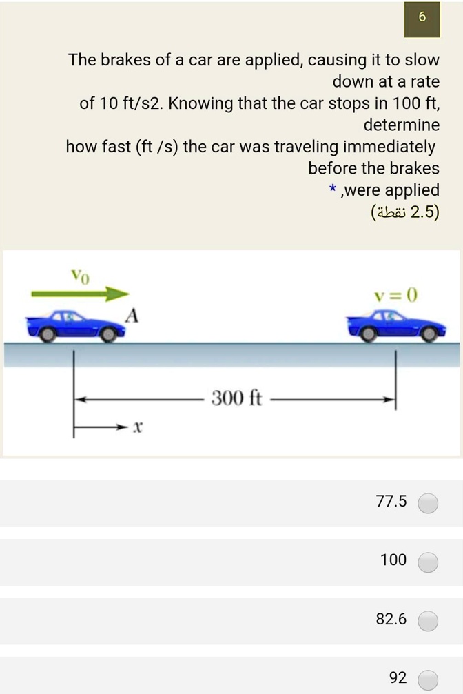6 The brakes of a car are applied, causing it to slow down at a rate of ...