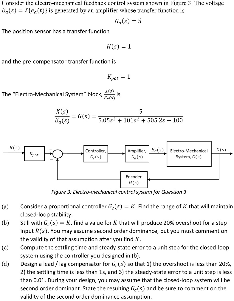 SOLVED: Consider the electro-mechanical feedback control system shown ...