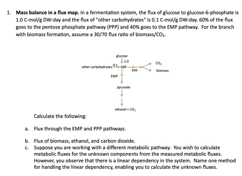 SOLVED: Mass balance in a flux map. In a fermentation system, the flux ...