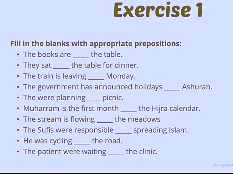 SOLVED: Prepositions: Fill in the blanks with the appropriate preposition.
