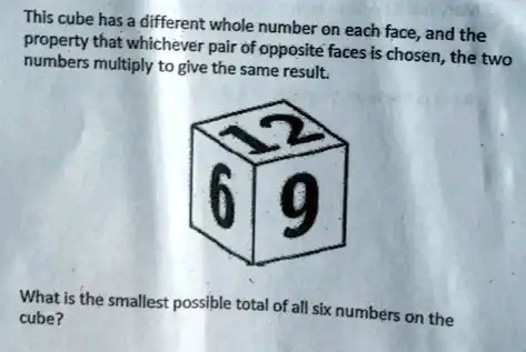 this cube has a different whole number on each face and the property ...