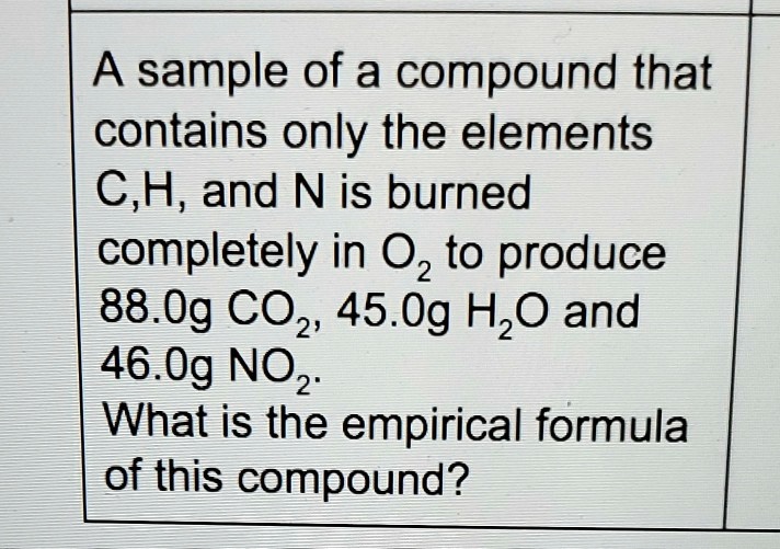 a sample of a compound that contains only the elements ch and n is ...