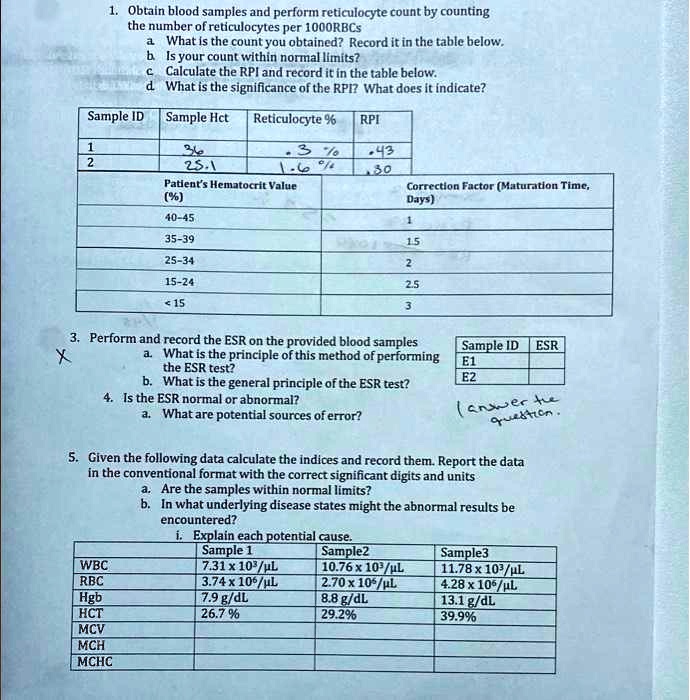texts hematology 1 obtain blood samples and perform reticulocyte count by counting the number of ...