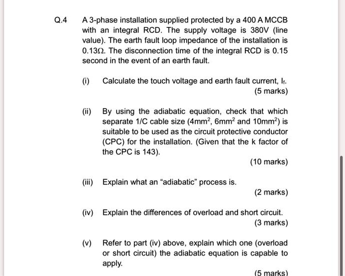 SOLVED: A 3-phase installation is supplied and protected by a 400 A ...