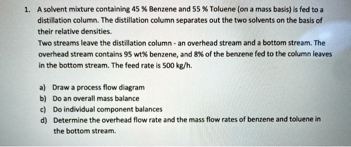 SOLVED: A solvent mixture containing 45% Benzene and 55% Toluene on a ...