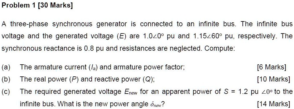SOLVED: Problem1[30 Marks] A three-phase synchronous generator is connected to an infinite bus ...