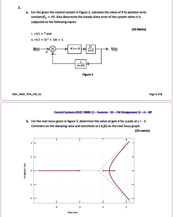 SOLVED: For the given control system in Figure 2, calculate the value ...