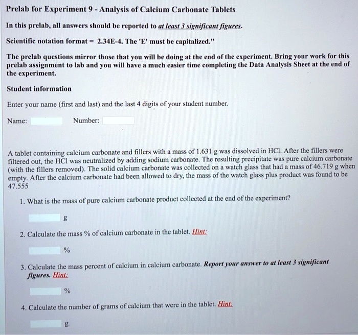 prelab for experiment 9 analysis of calcium carbonate tablets in this ...