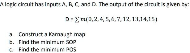 Solved A Logic Circuit Has Inputs A B C And D The Output Of The 9057
