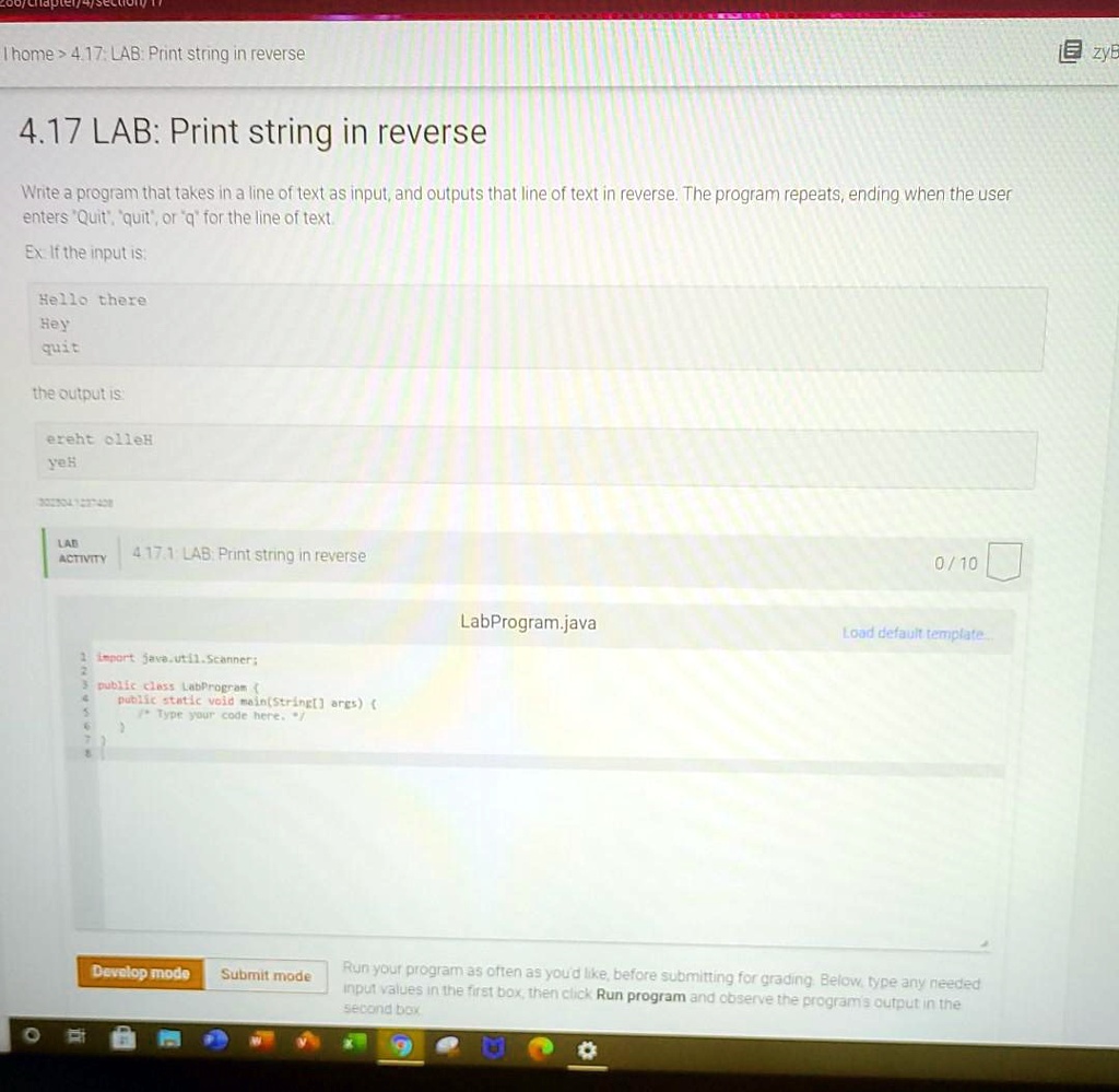 SOLVED Please Solve In Java Code Ihome 4 17LABPrint String In Reverse