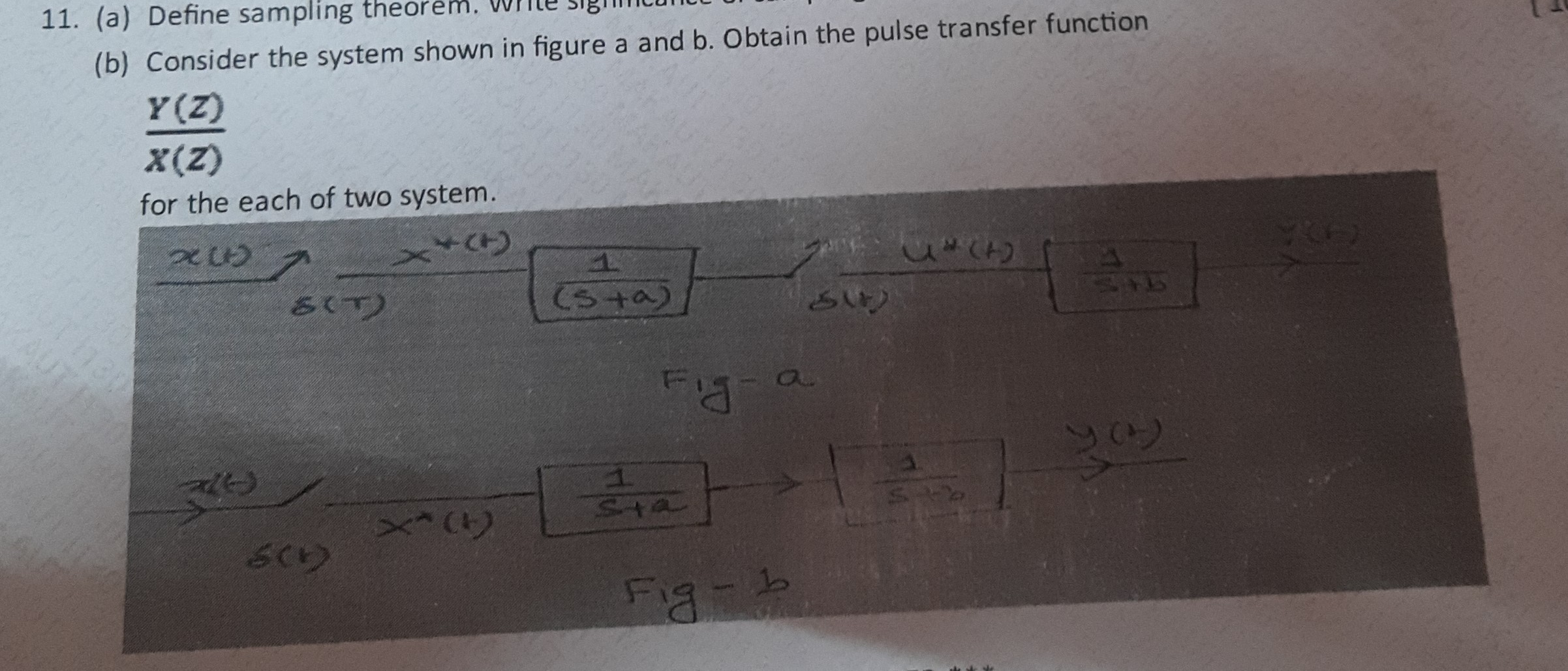 11. (a) Define sampling theorem. (b) Consider the system shown in figure a and b. Obtain the ...