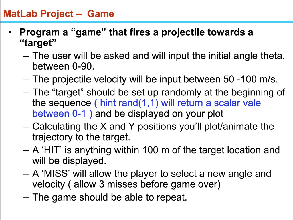 Solved Using Matlab Matlab Project Game Program A Game That Fires A Projectile Towards A 9404