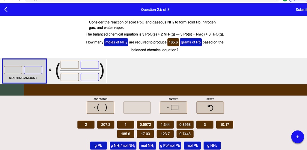 SOLVED: Question 2.b of 3 Submi Consider the reaction of solid PbO and ...