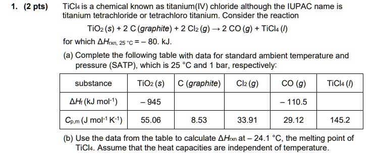 SOLVED: TiCl4 is a chemical known as titanium(IV) chloride, although ...