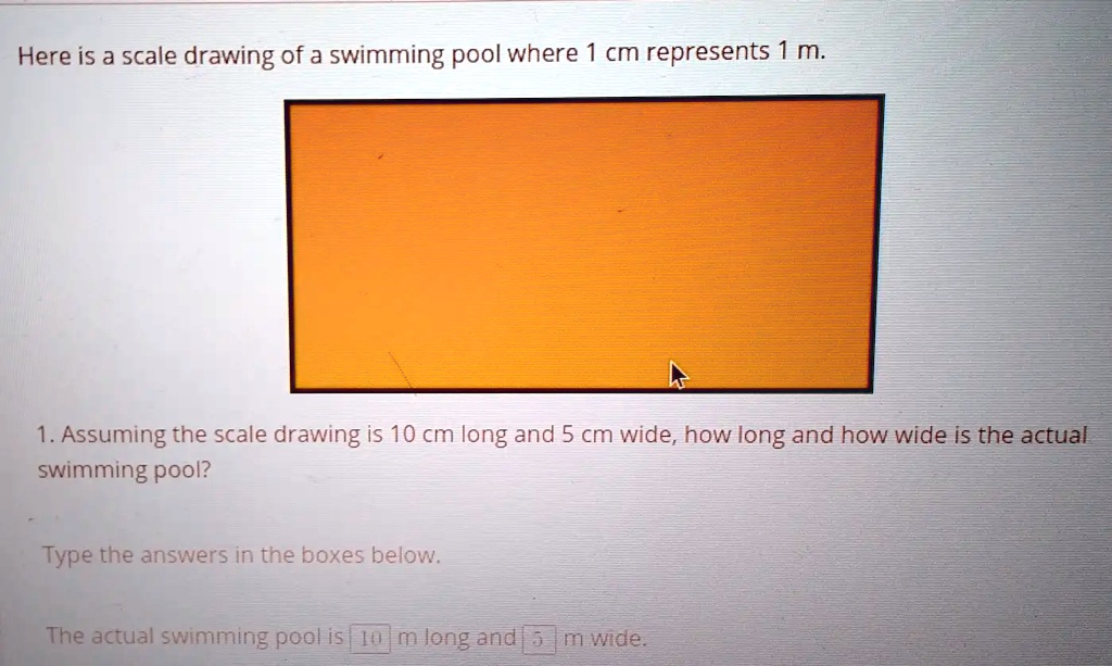 Here is a scale drawing of a swimming pool where 1 cm represents m ...