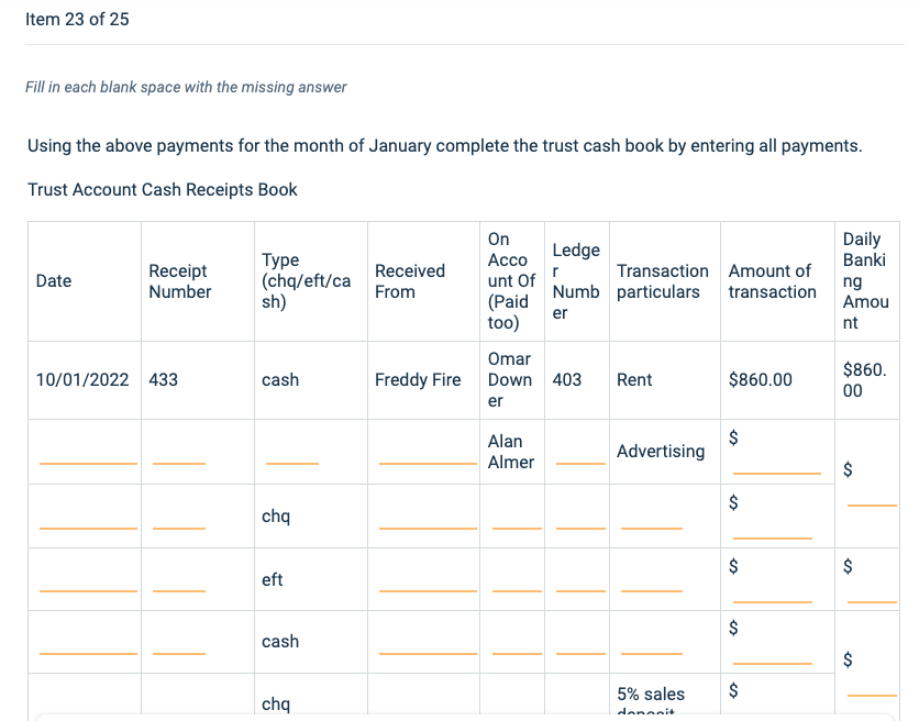 item 23 of 25 fill in each blank space with the missing answer using ...