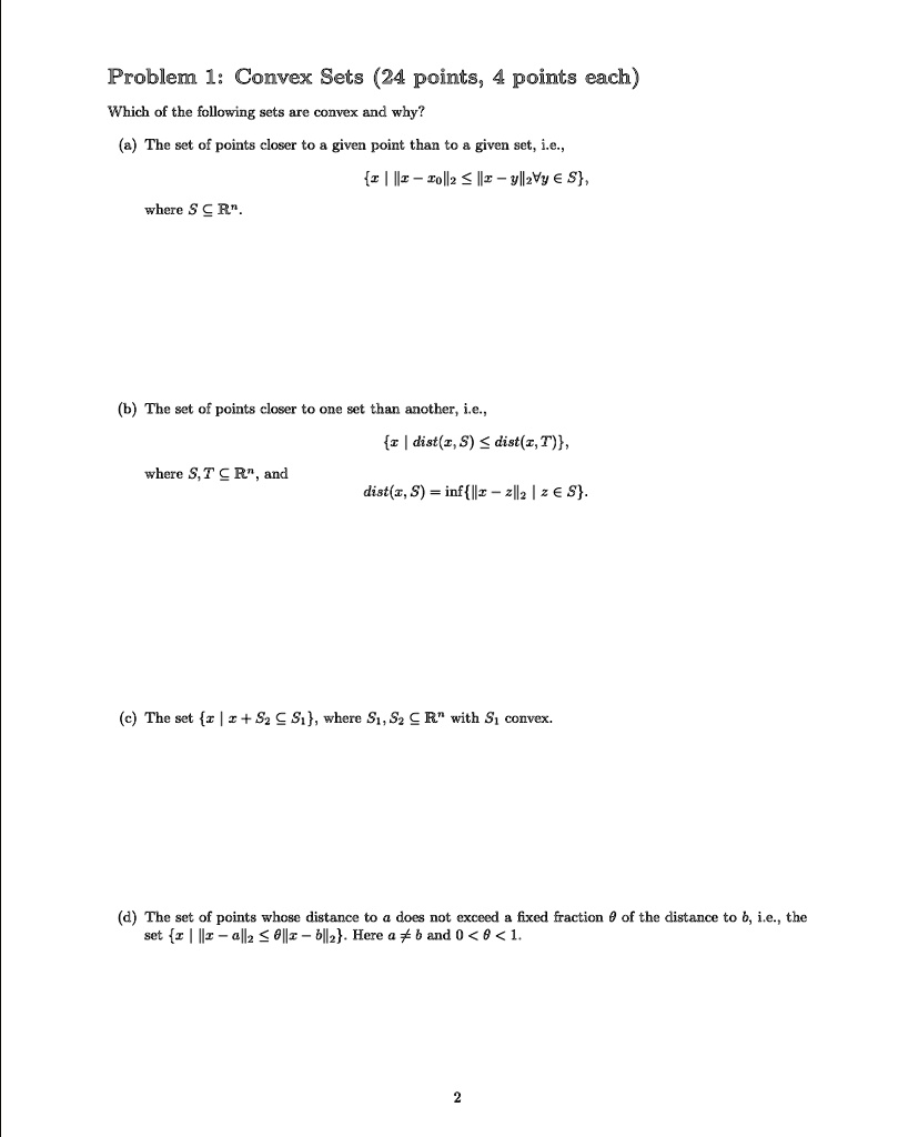 Solved Problem 1 Convex Sets 24 Points 6 Points Each Which Of The