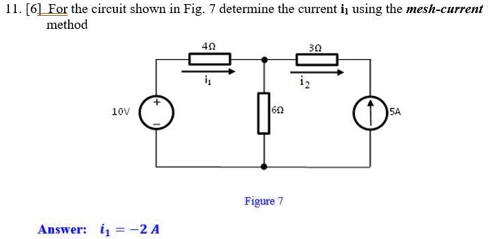 11. [6] For the circuit shown in Fig. 7 determine the current i1 using the mesh-current method 4 ...