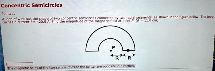 SOLVED: Concentric Semicircles Points: [loop of wire has the two concentric semicircles ...
