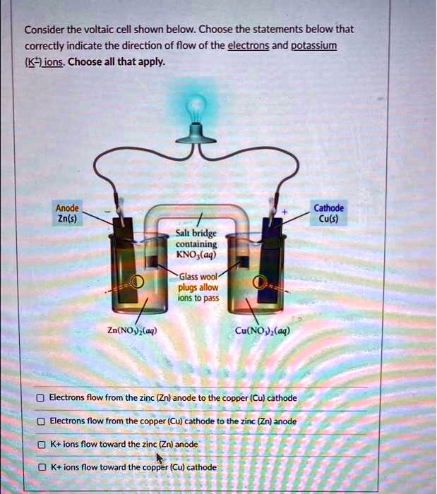 SOLVED: Consider the voltaic cell shown below: Choose the statements below that correctly ...