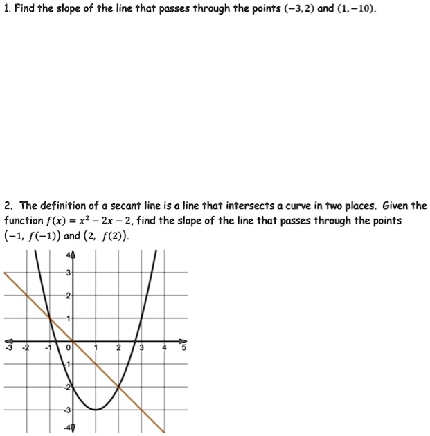 SOLVED: Find the slope of the line that passes through the points (~3,2) and (1,-10). The ...