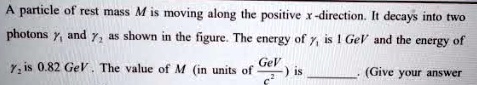 a particle of rest mass m is moving along the positive x direction it decays into two photons y ...