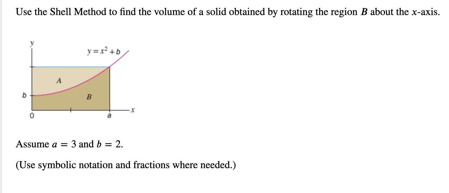 SOLVED: Use the Shell Method to find the volume of a solid obtained by rotating the region B ...