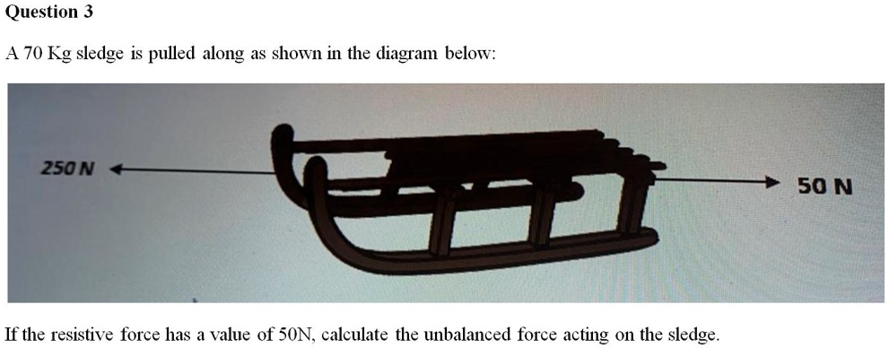 SOLVED: Question 3 A 70 Kg sledge is pulled along as shown in the ...